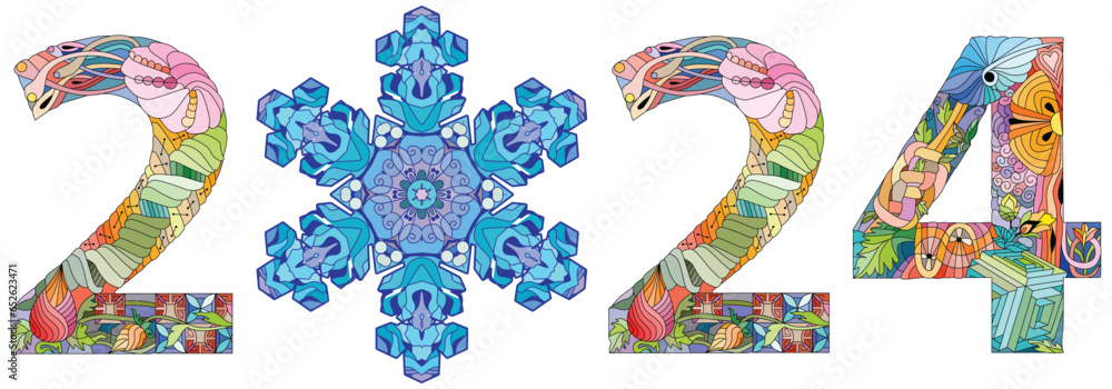 2024 number design with snowflake. Cute vector Illustration for ...