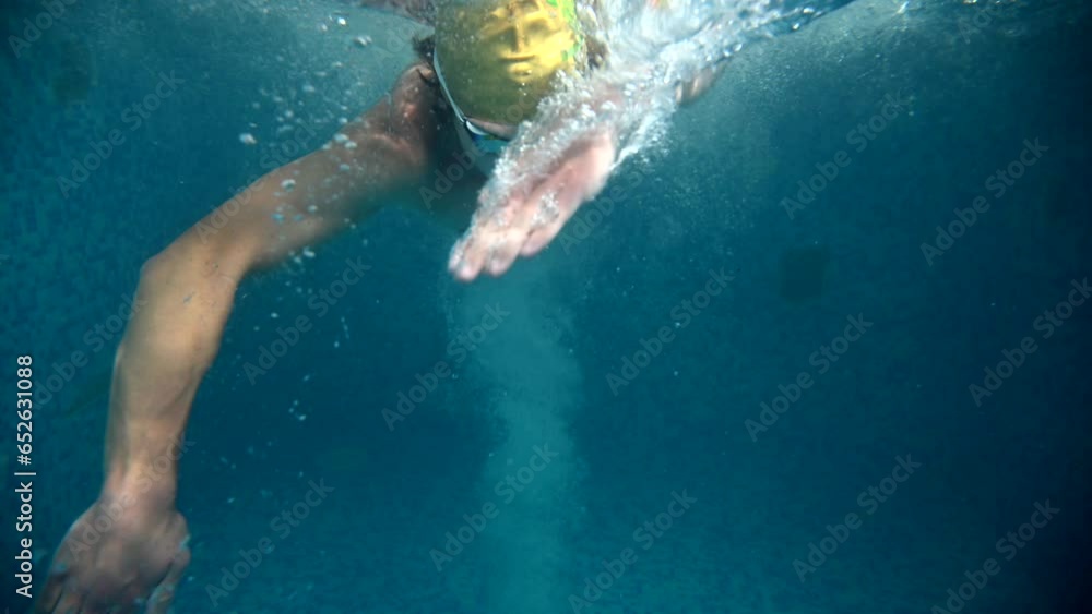 Underwater view of professional swimmer training in swimming pool, 4k ...