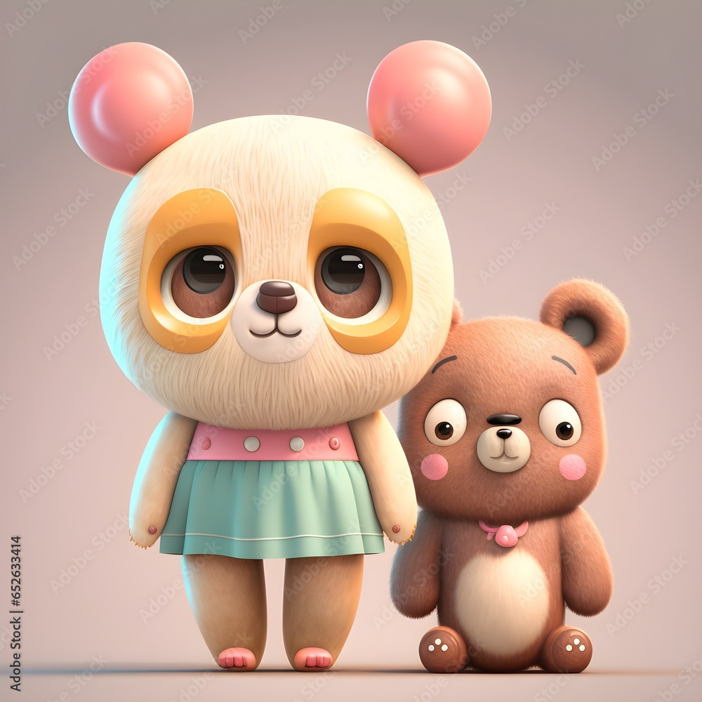 cute female bear and a tiny friendly rabbit in style of spongebob ...