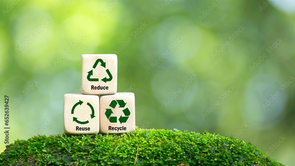 icons related to reduce, reuse, recycle on green background blocks The ...