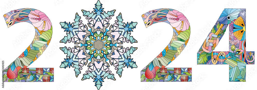 2024 number design with snowflake. Cute vector Illustration for ...
