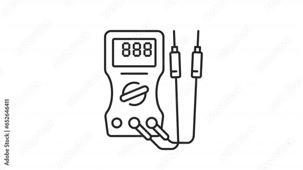 2D black thin line animation of digital multimeter, HD video with ...