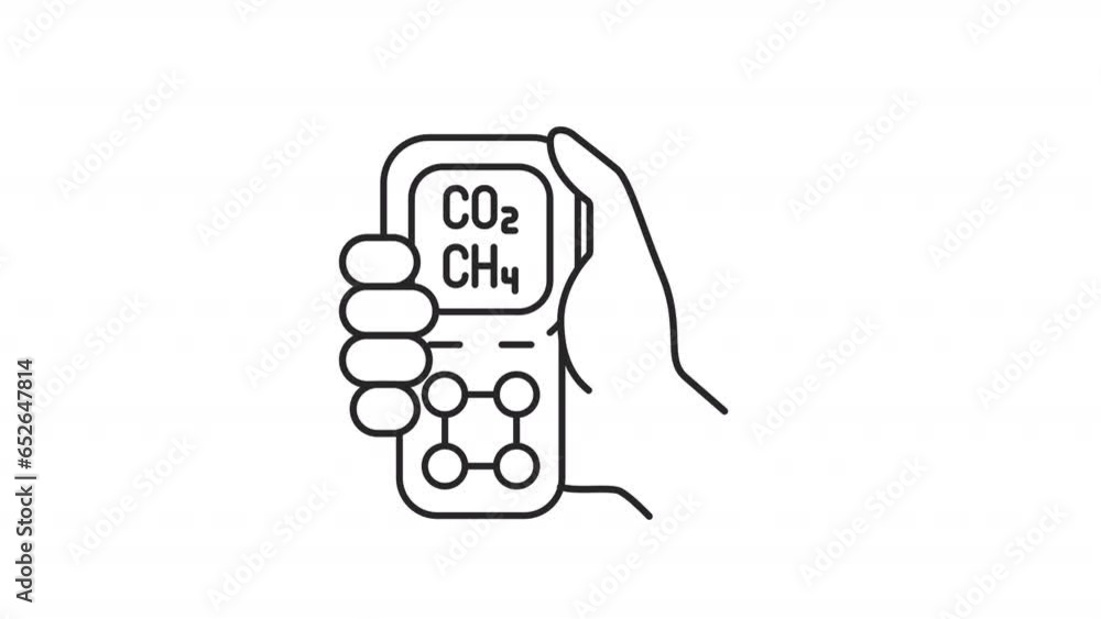2D black thin line animation of hand holding gas detector, HD video ...