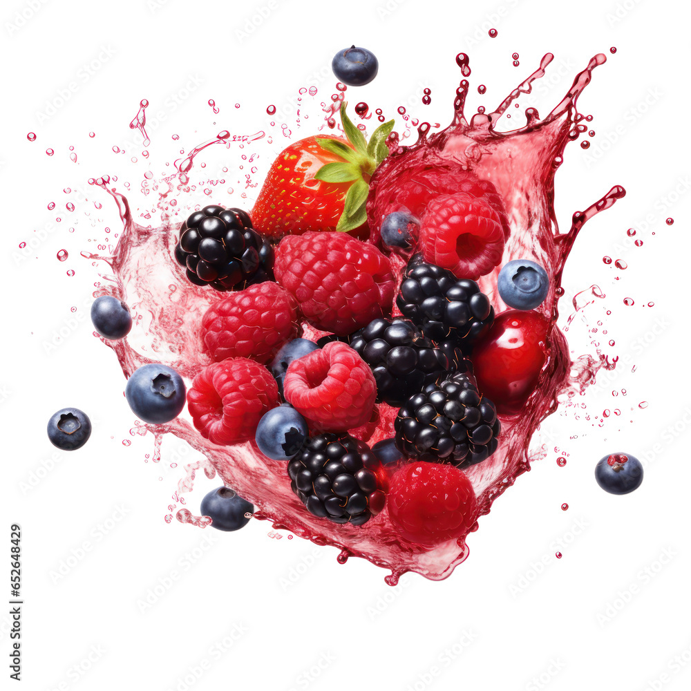 Splashing water of mixed berries isolated on transparent background ...