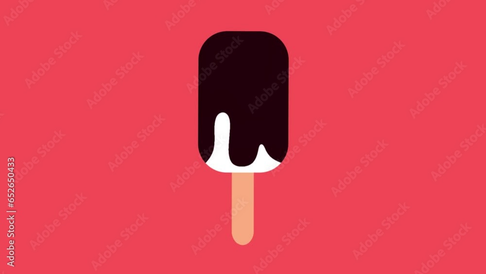 Animation of chocolate flow through an ice cream on red background ...