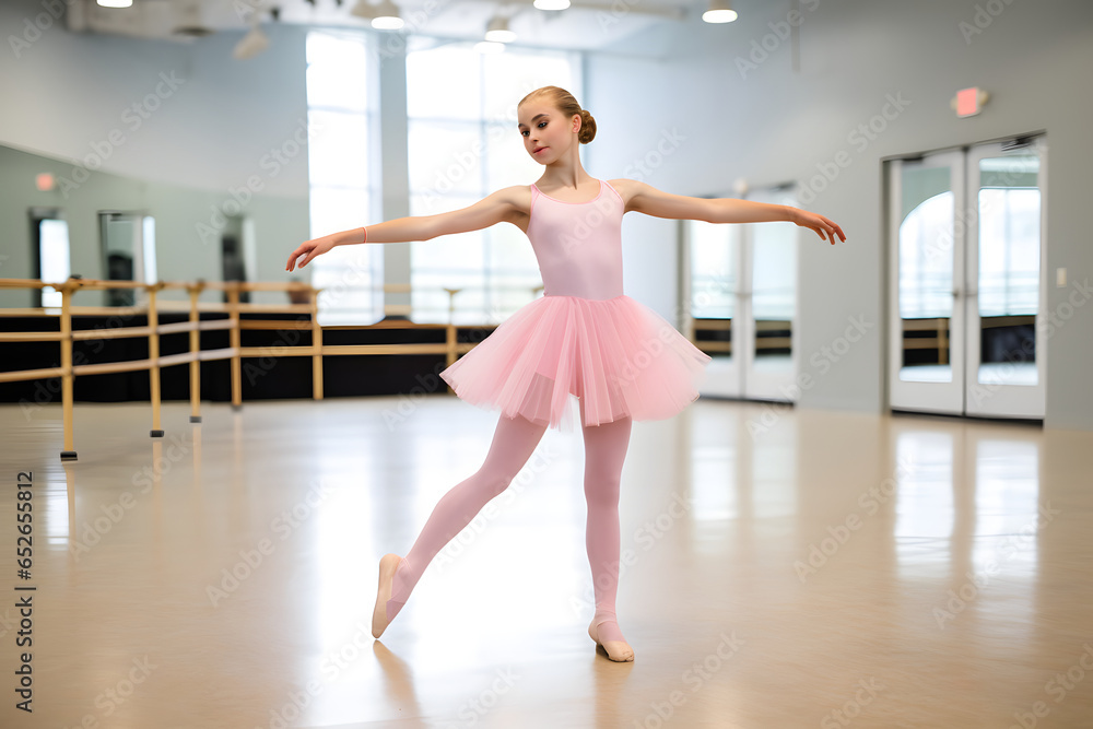 Teenage girl practicing dancing ballet in studio, young ballerina ...