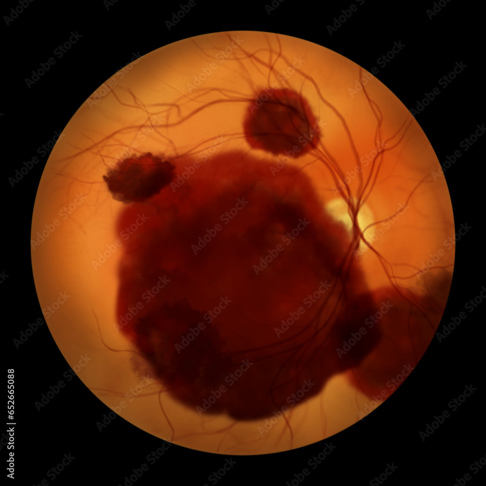 A subretinal hemorrhage as observed during ophthalmoscopy, an ...