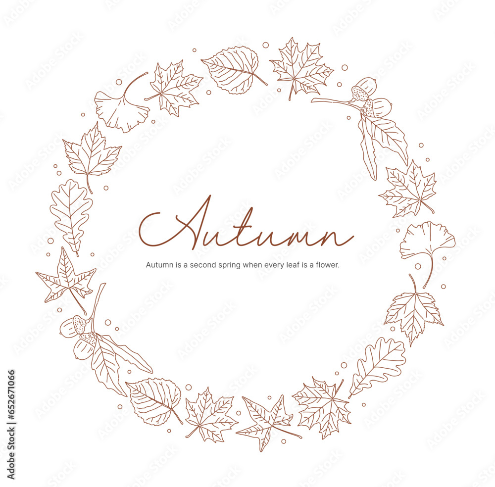 A border background illustration drawn with lines showing fallen leaves ...