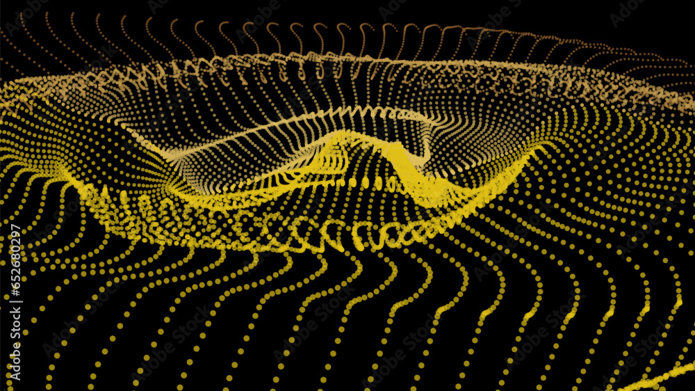 Energy net flows. Dot particle lines penetrating fog. Neon lights ...