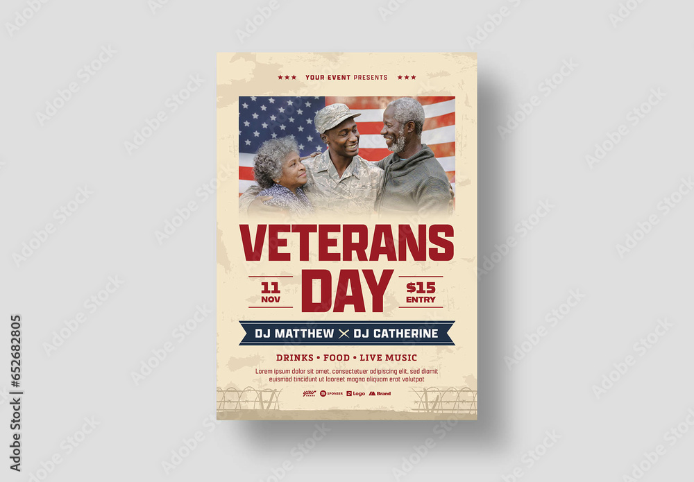 Veterans Day Flyer Layout for Military Army Veteran Stock Template ...