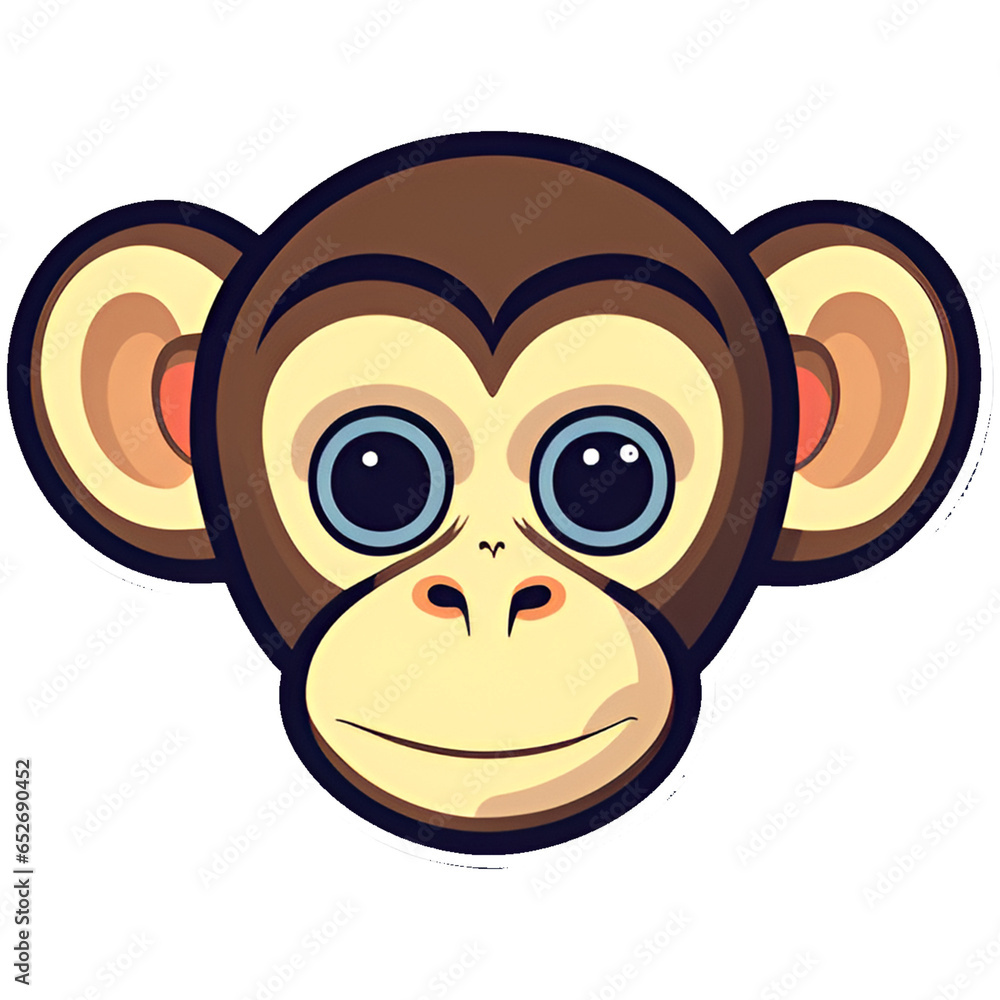 Little Monkey Face / Head Cartoon style look straight transparent ...