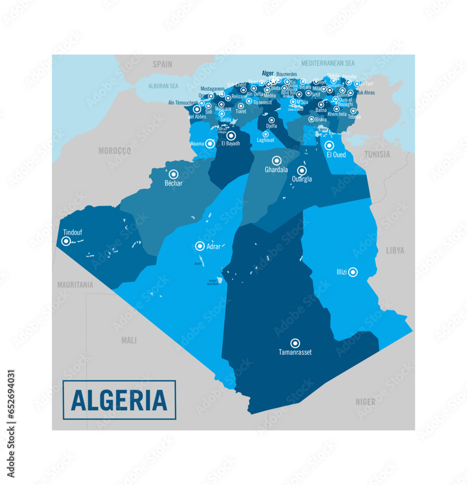 Algeria Africa country political administrative map. Detailed vector ...