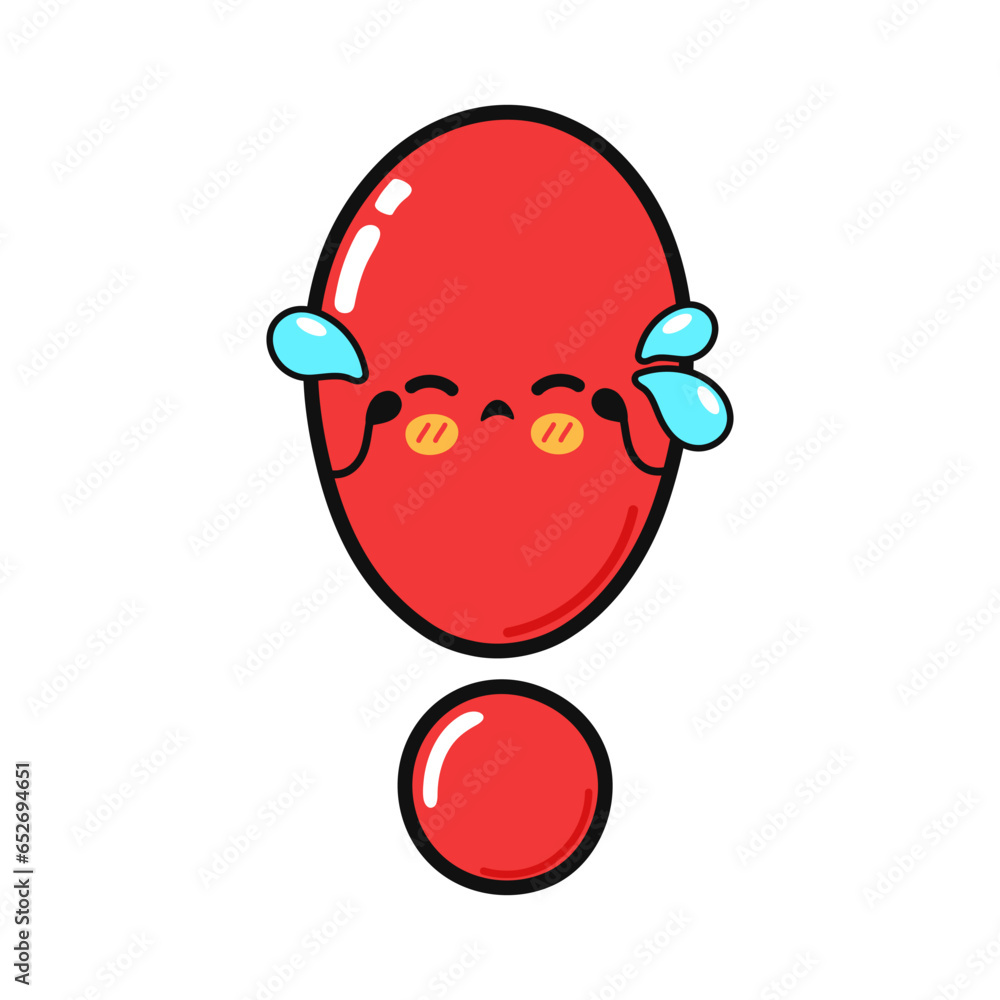 Crying Exclamation point character. Vector hand drawn cartoon kawaii ...
