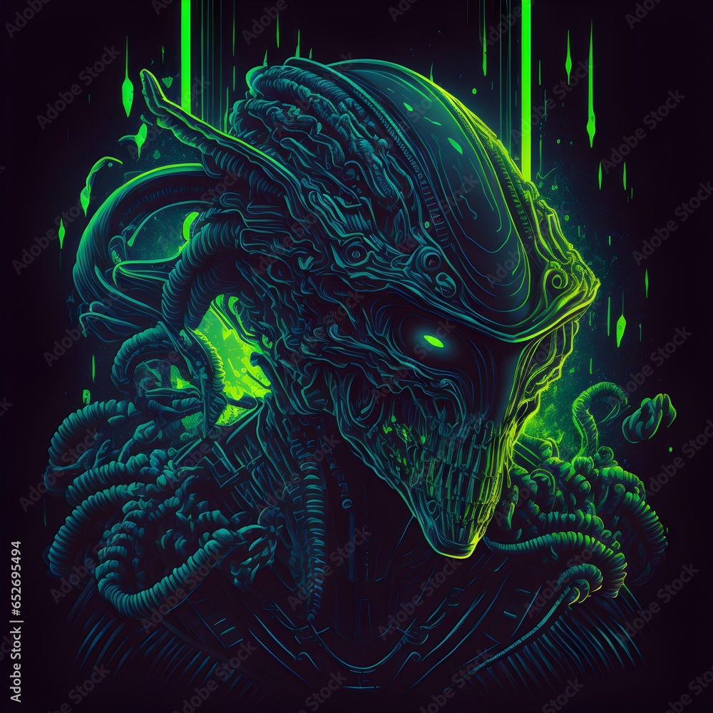 alien menacing intense neon details hyper detail hyper realistic neon ...