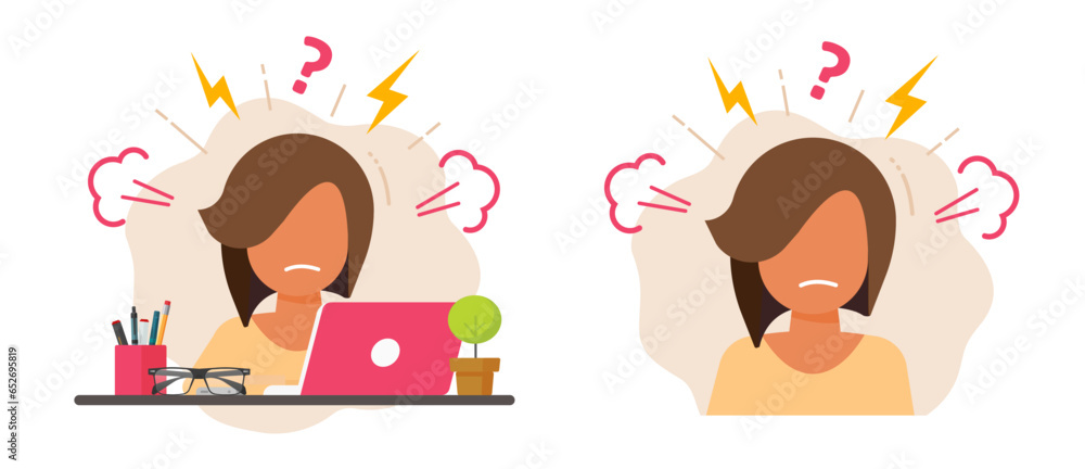 Angry stressed woman girl office worker icon vector graphic ...