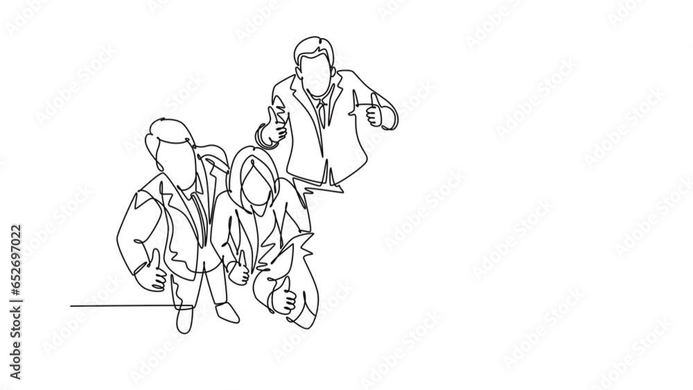 Self drawing animation of single line draw group of line up happy ...