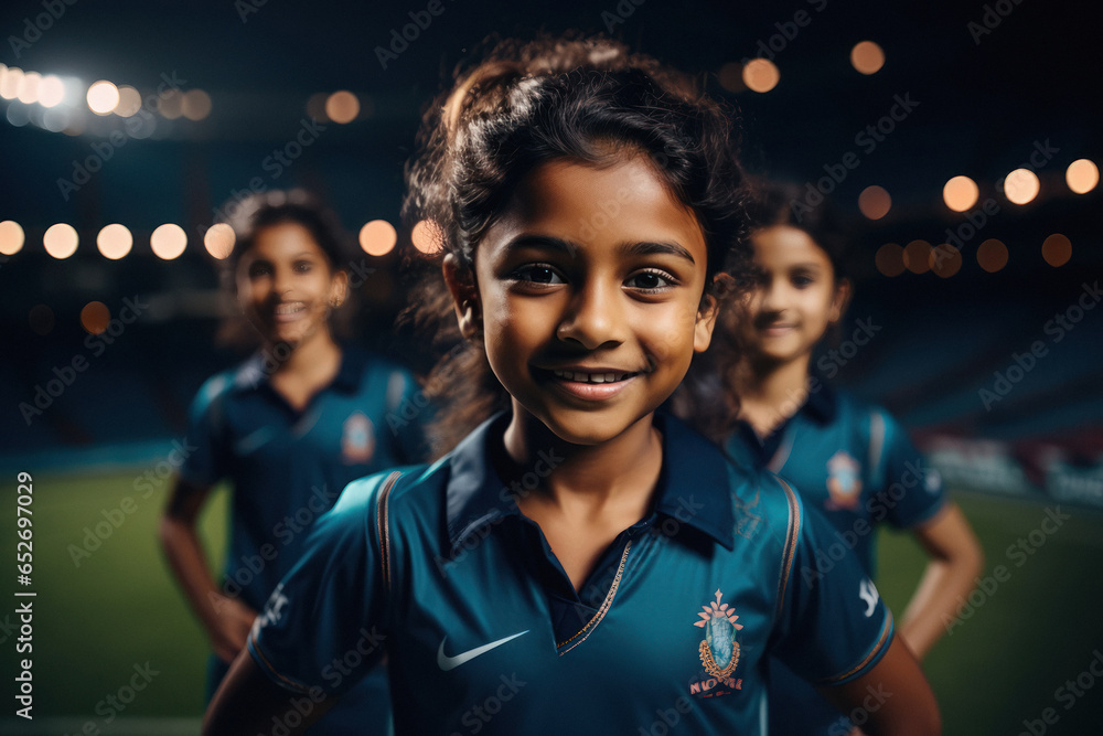 Cute indian little girl in cricketer uniform Stock Photo | Adobe Stock
