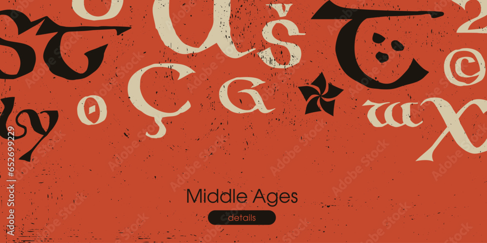 Medieval banner template with pattern of Lindisfarne calligraphy. Dim ...