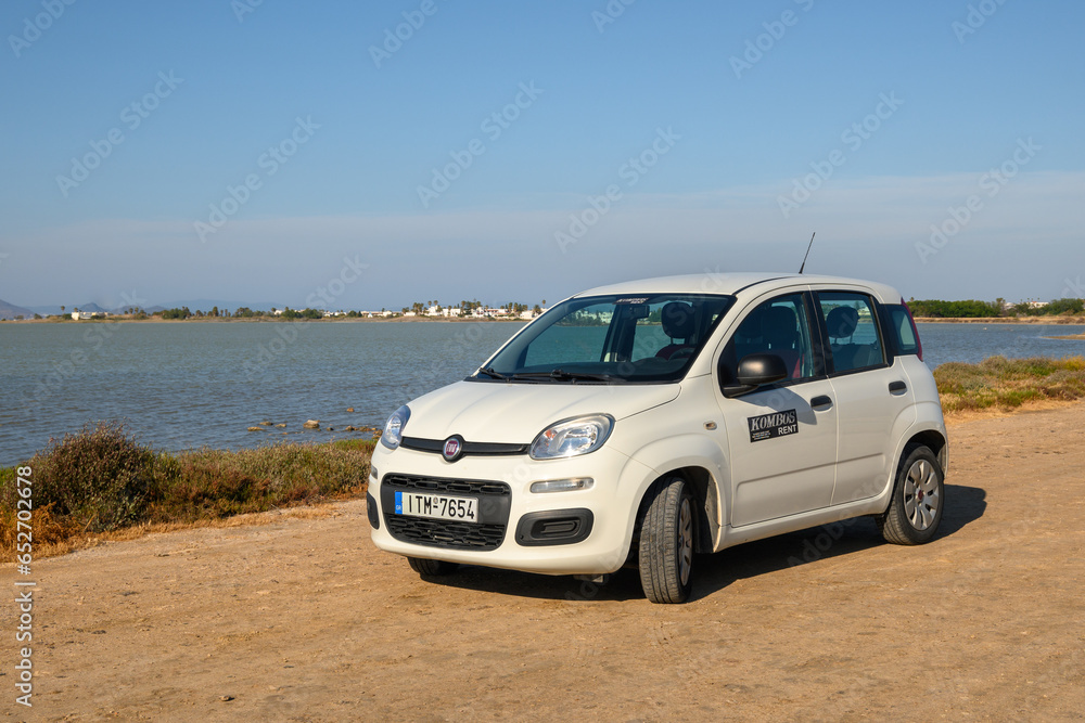 Kos, Greece - May 8, 2023: Fiat Panda parked on the shore of Tigaki ...