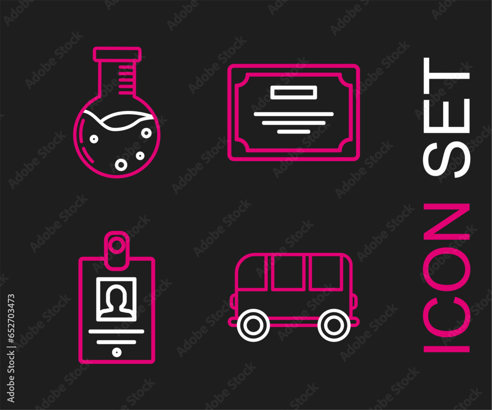 Set line School Bus, Identification badge, Certificate template and ...