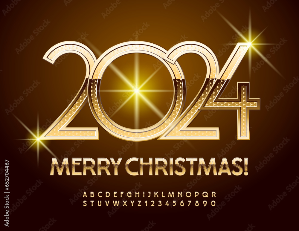 Vector marvelous Greeting Card Merry Christmas 2024! Chic Golden Font ...