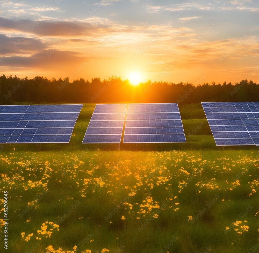 photovoltaic solar power panel on sky background, green clean ...