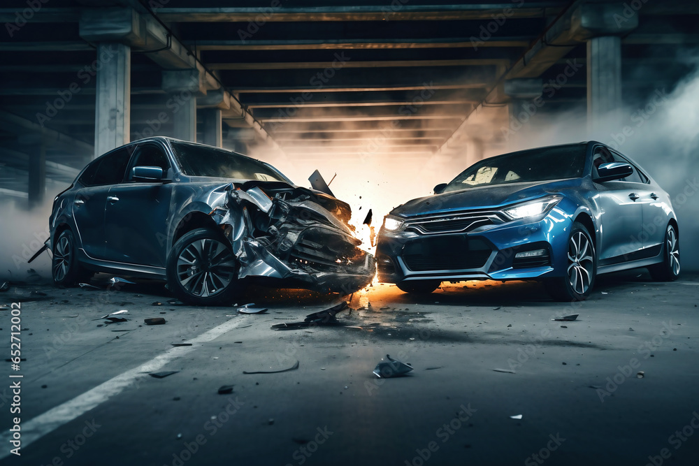 Car accident of two cars, collision of cars. Two cars are damaged after ...