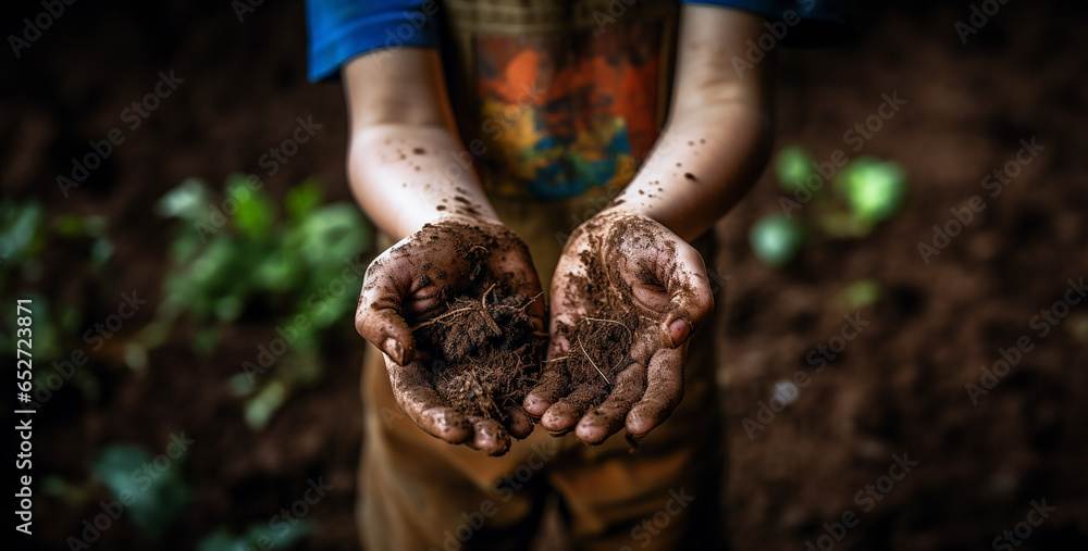 kids in the garden child playing with with soil kids hands dirty with ...