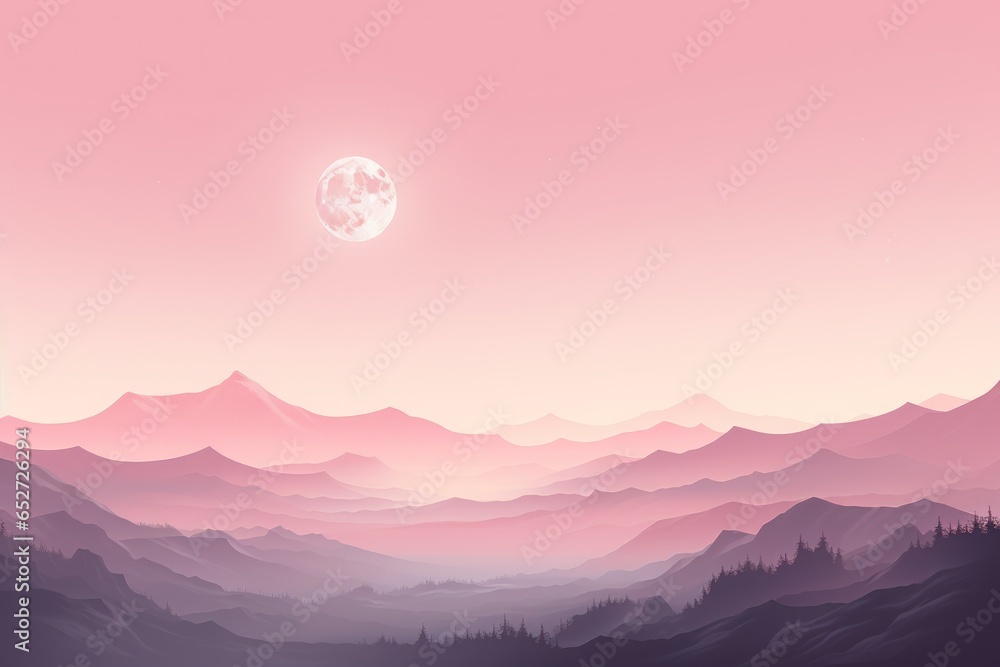Full moon sits on the horizon, imbuing the scene in a soft pink on the ...