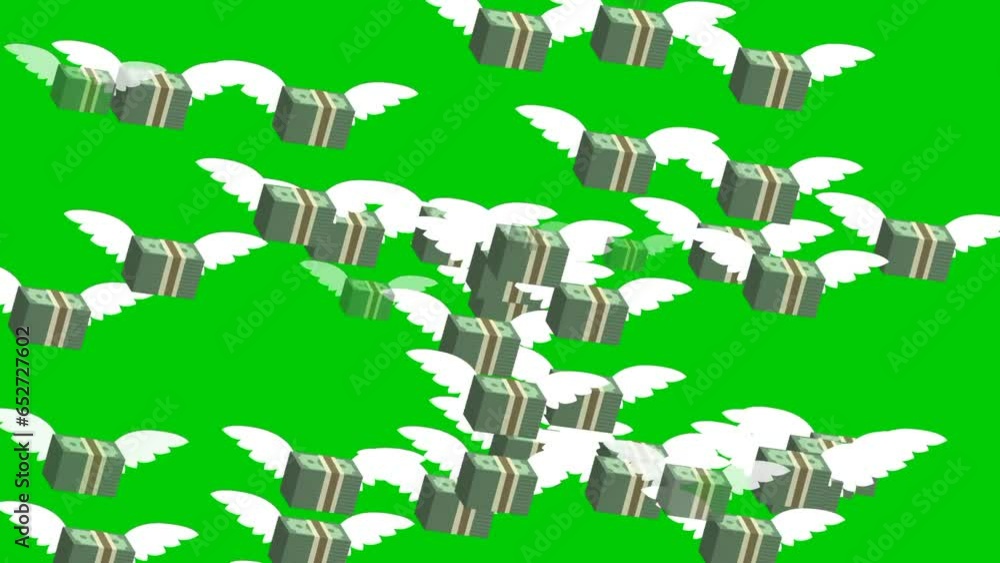 Flying dollar with wings animation on green screen, for chroma key ...