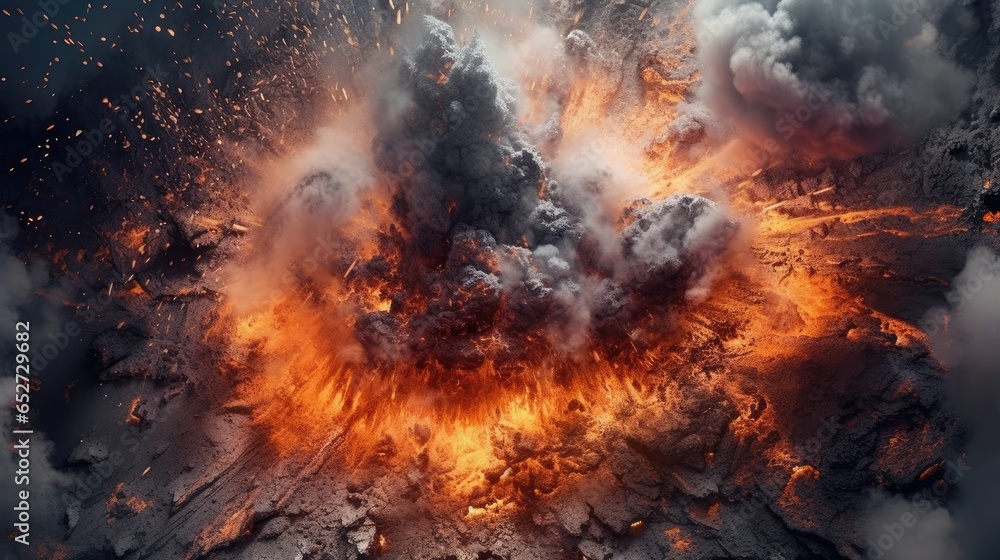 Eruption. Nuclear bomb explosion. Mushroom cloud. Big explosion with ...