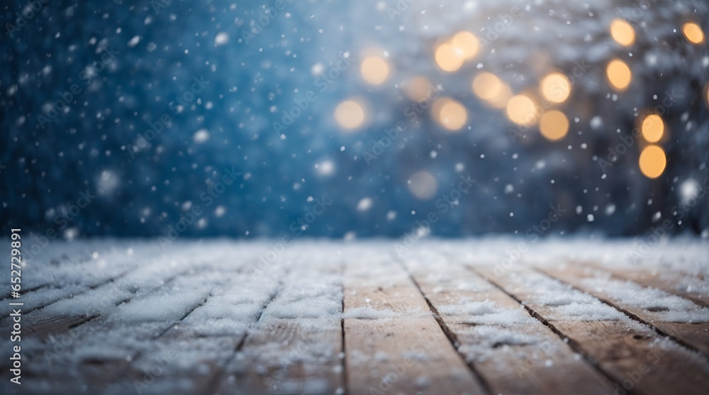 Beautiful winter snowy blurred defocused blue background and empty ...
