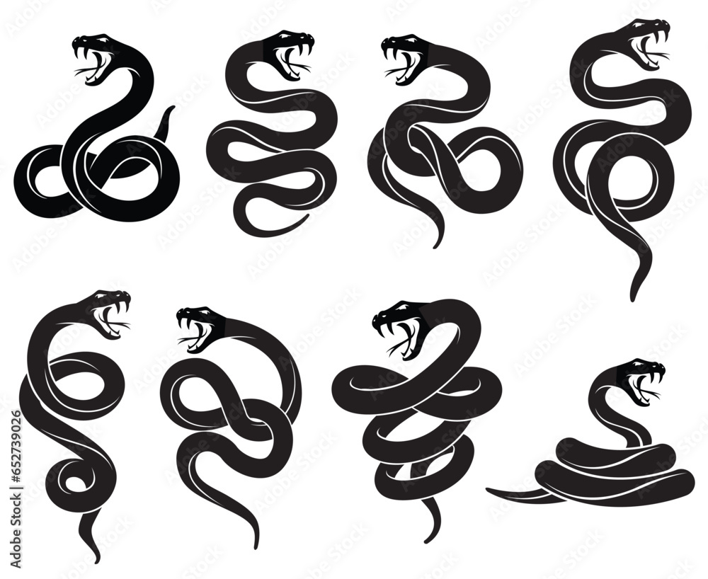 collection of black snakes isolated on white background Stock Vector ...