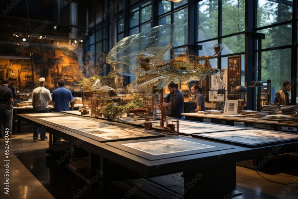 Architecture firm's drafting room with architects at drafting tables ...