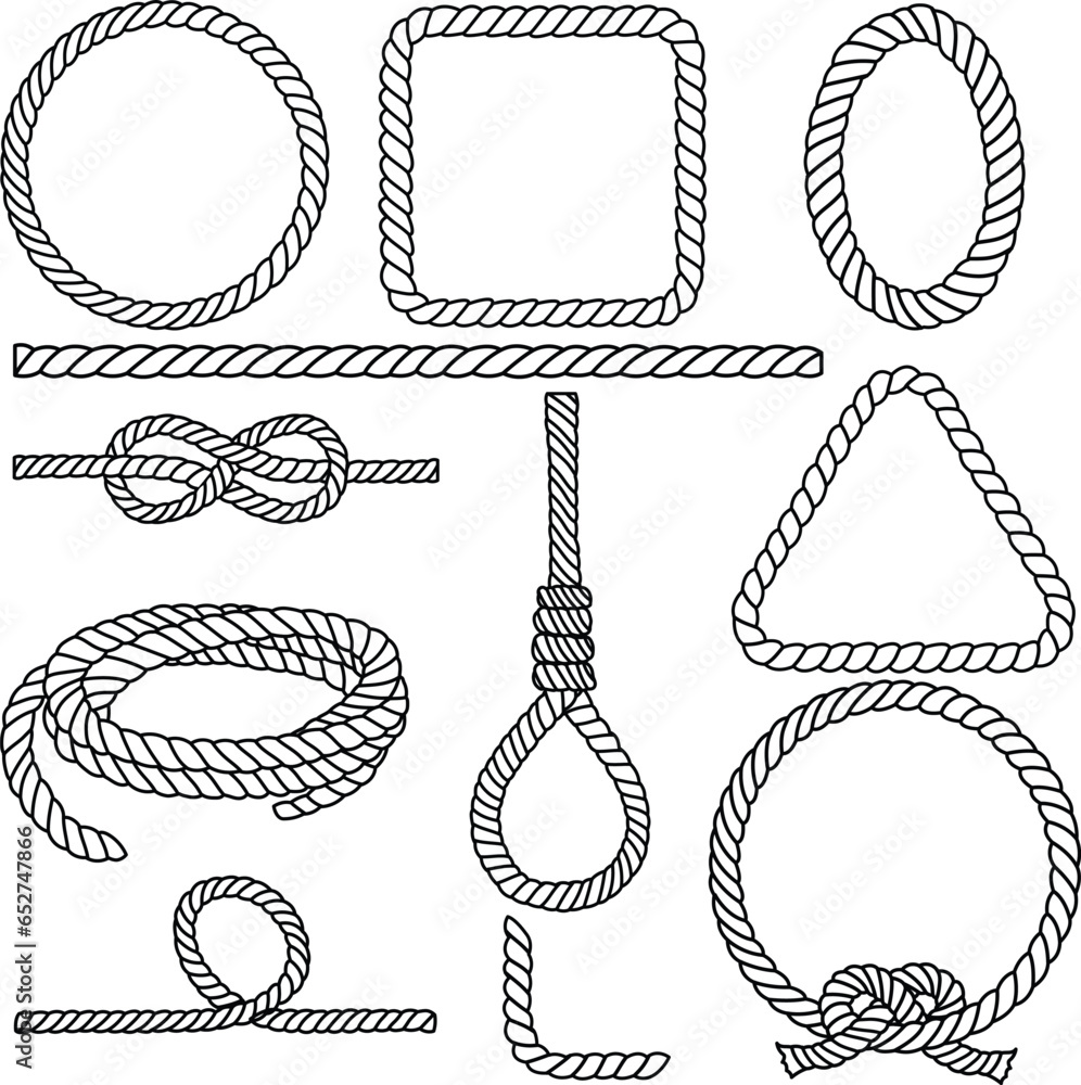 Set of ropes vector. Black and white ropes frame clipart Stock Vector ...