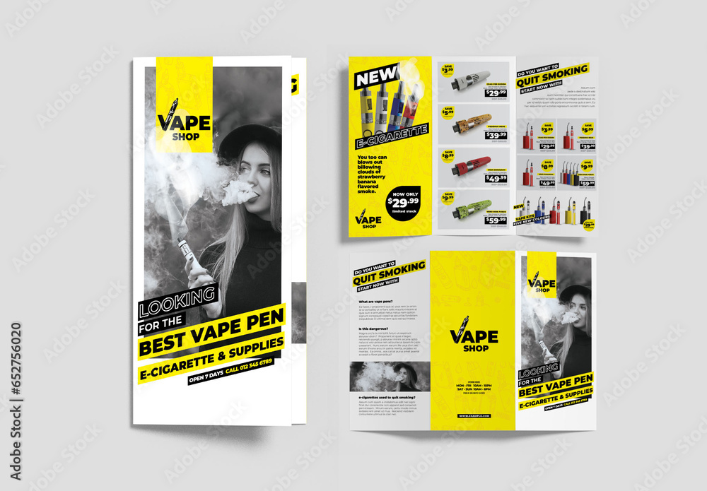 Vape Shop Vapes Galore Flyer Trifold Layout Stock Template | Adobe Stock