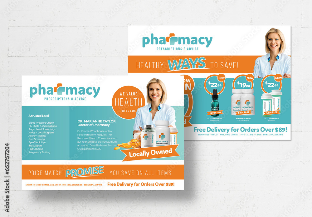 Pharmacy Medical Shop Clinic Flyer Layout for Pharmacies Stock Template ...