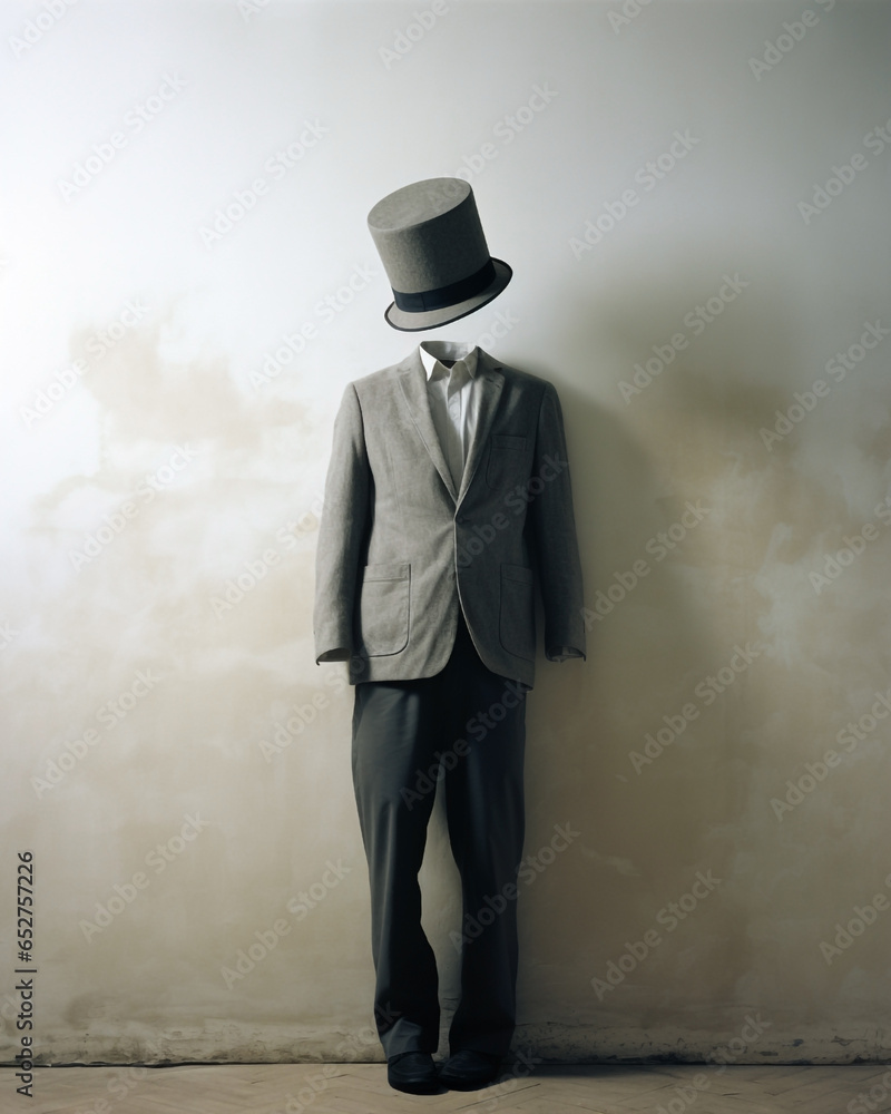 Empty Suit and Hat Mysteriously Standing Against a Solid Wall ...