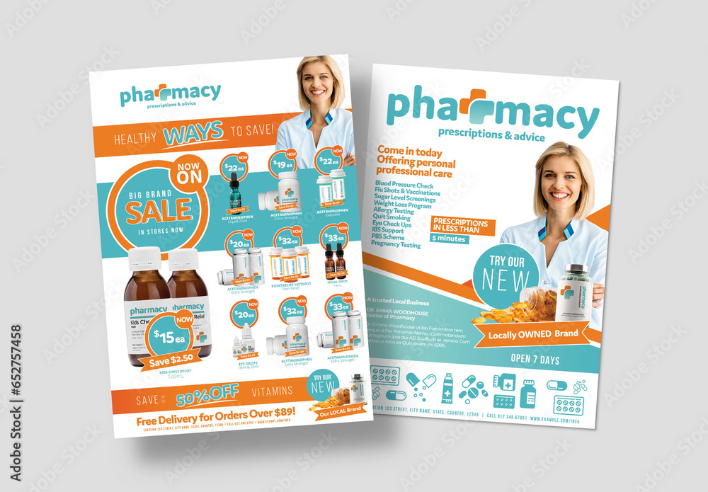 Pharmacy Medical Shop Clinic Flyer Layout for Pharmacies Stock Template ...