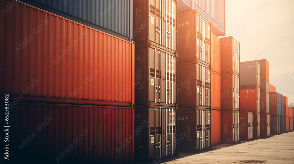 Cargo shipping containers stacked, cross-docking business exports of ...