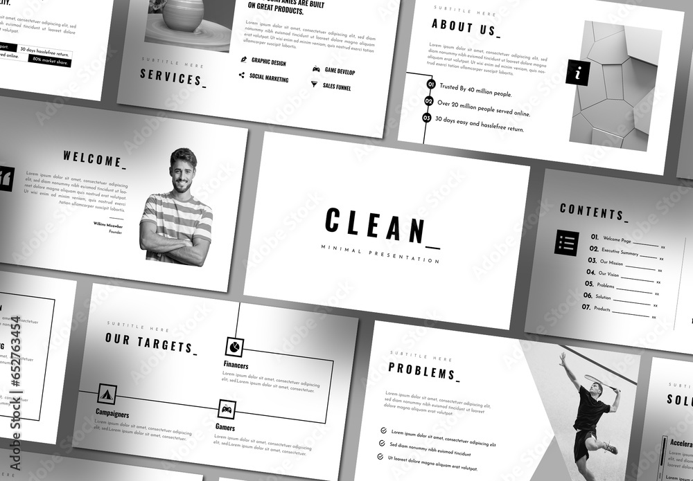 Clean Minimal Business Presentation Design Template Stock Template ...
