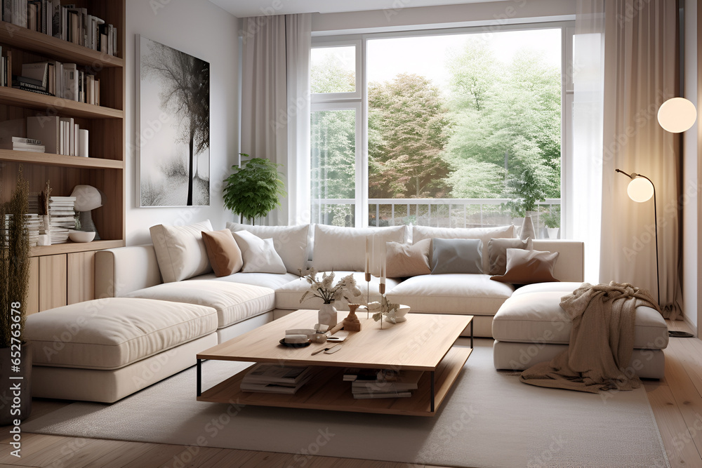 Modern scandi interior design of a living room in an apartment, house ...