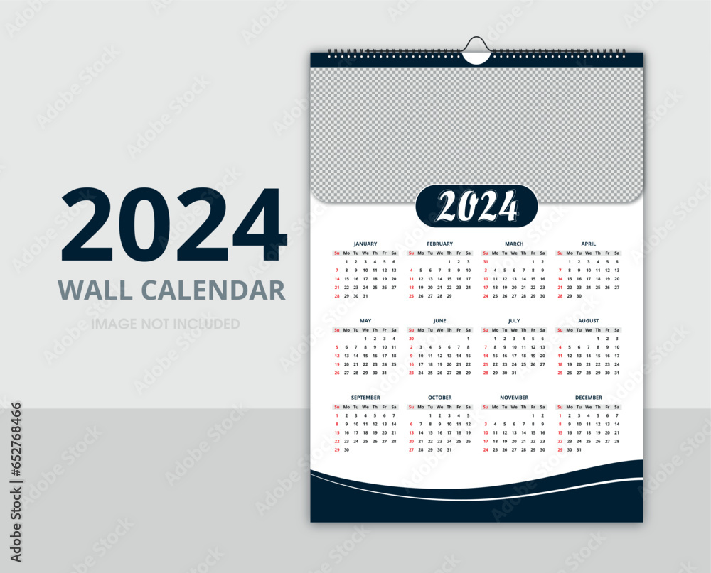 Wall calendar template 2024 vector illustration. Happy new year 2024 ...