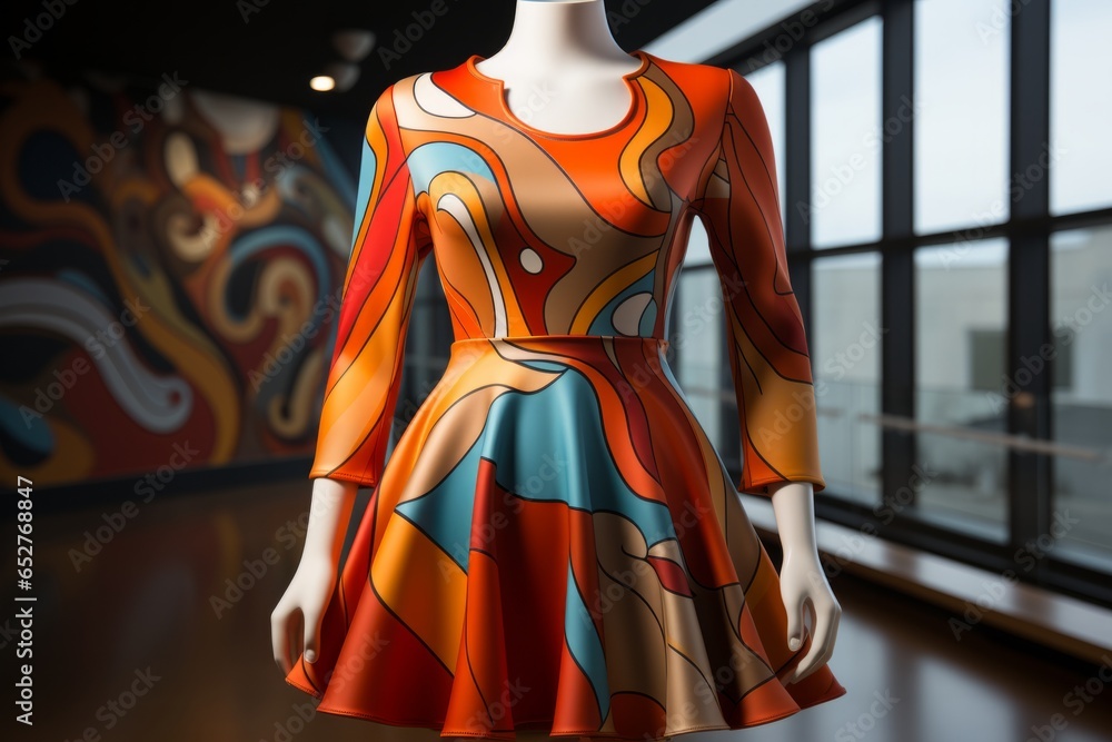 Mod style mini dress with bold colorful prints, Generative AI Stock ...