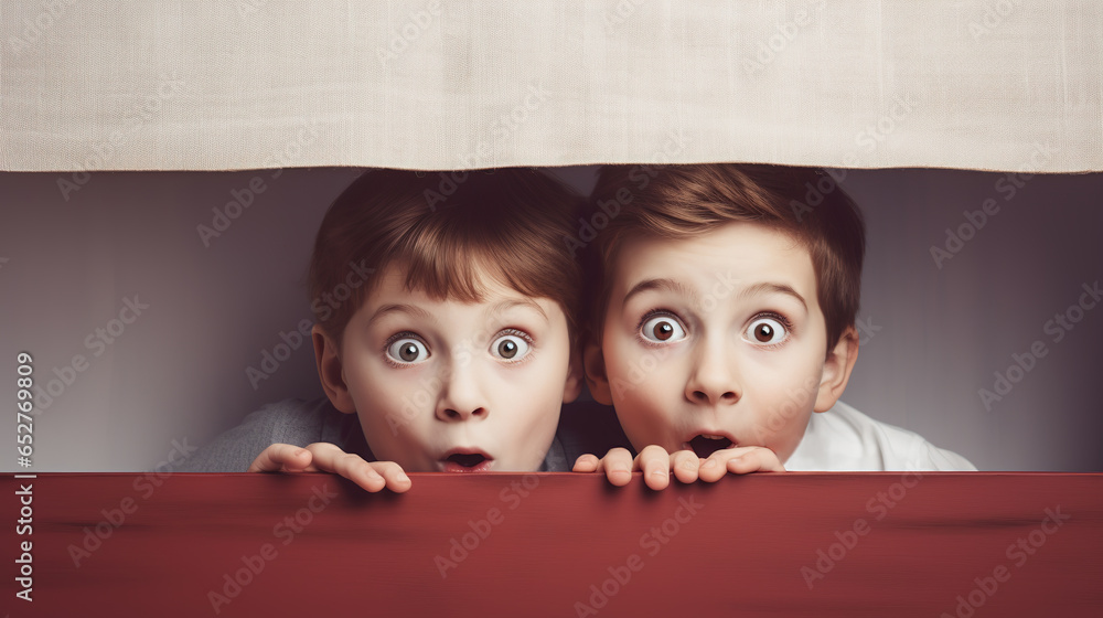 kids hiding behind blank sign Stock Photo | Adobe Stock