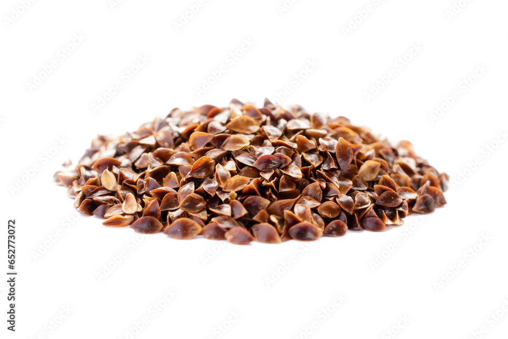 Heap of sorrel seeds isolated on white background, top view. Pile of ...
