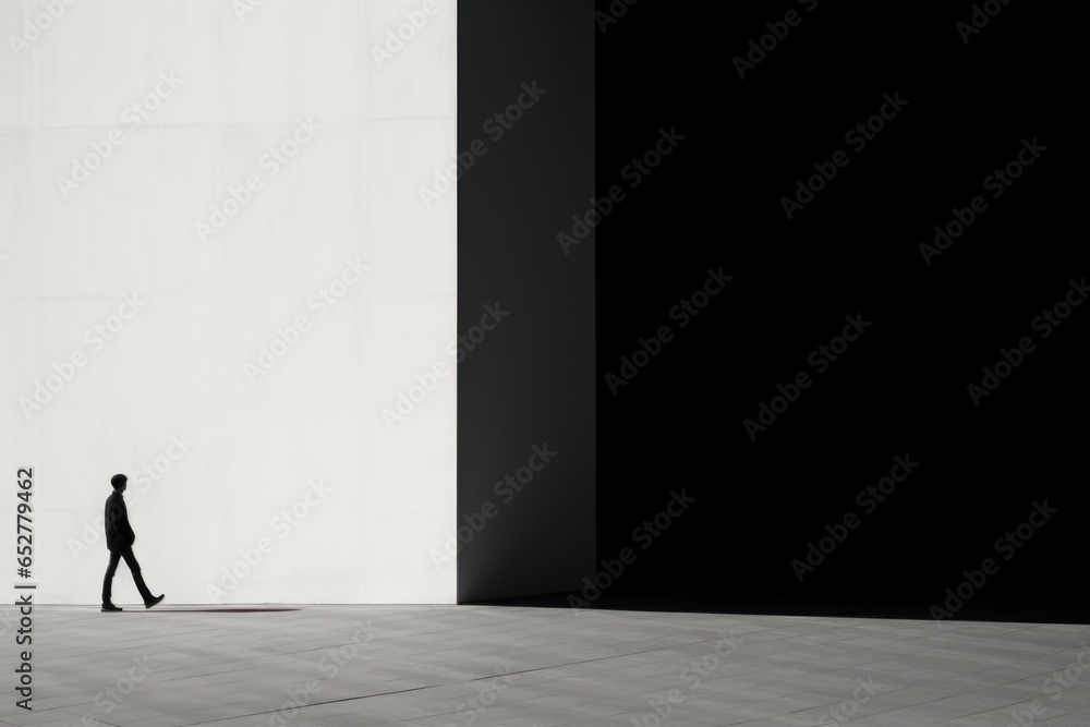 Black and White Person Minimalism in a negative artistic space. Visual ...