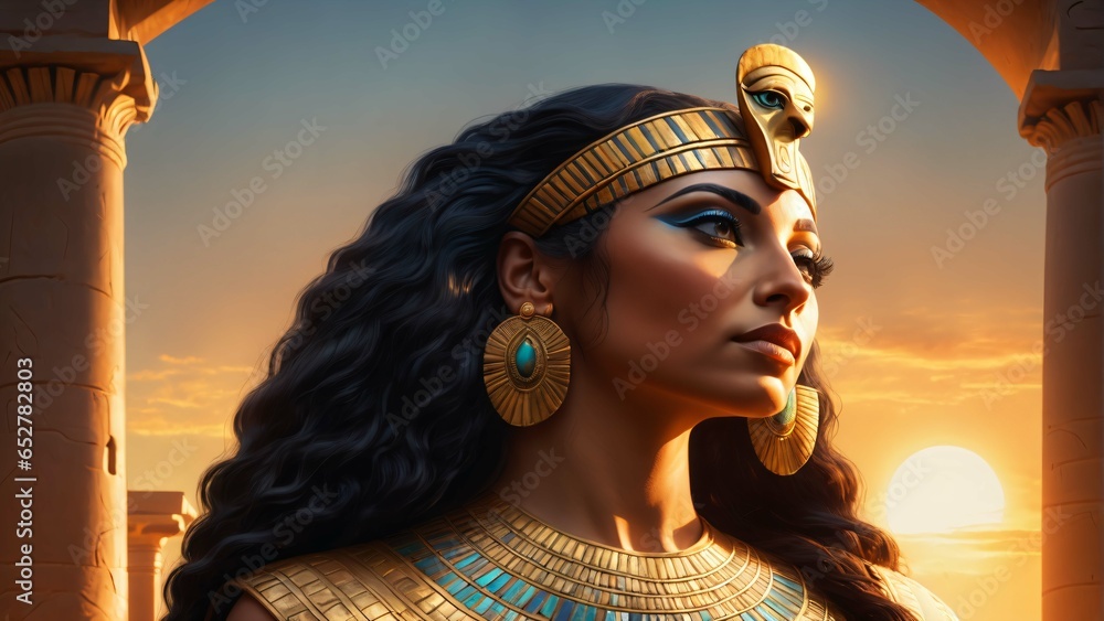 Cleopatra Portrait in ancient Egypt. Closeup illustration in high ...