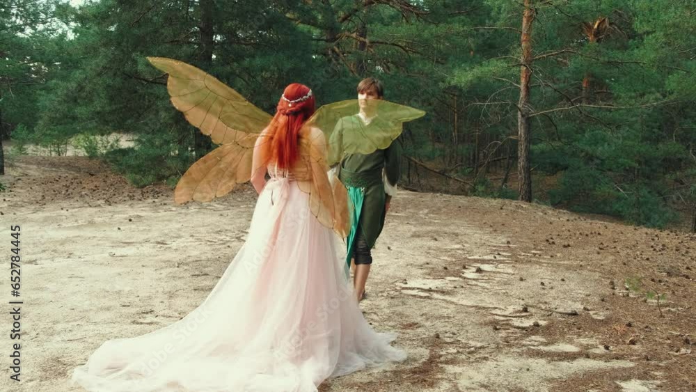 fantasy couple King man elf kissing face lips of happy fairy woman ...