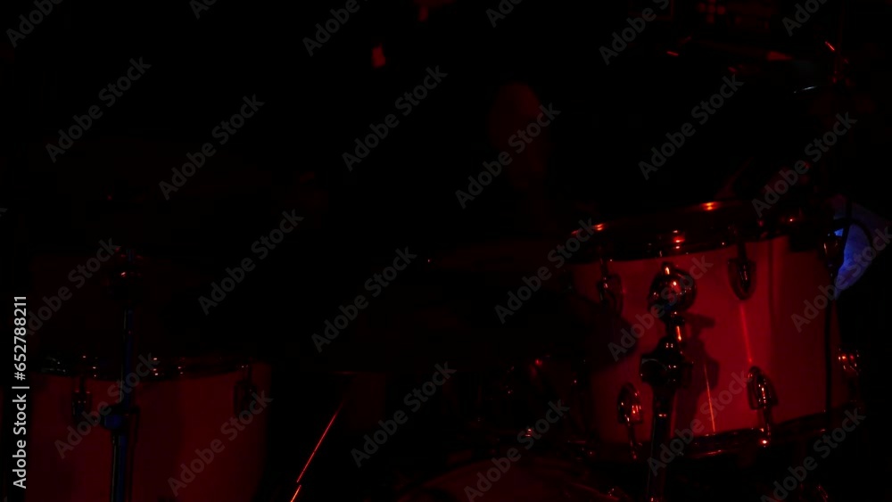 Drummer using drum sticks hitting snare drum. Footage of musician play ...